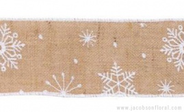 Jacobson Floral - 4" Snowflake Embroidered Burlap Ribbon Natural